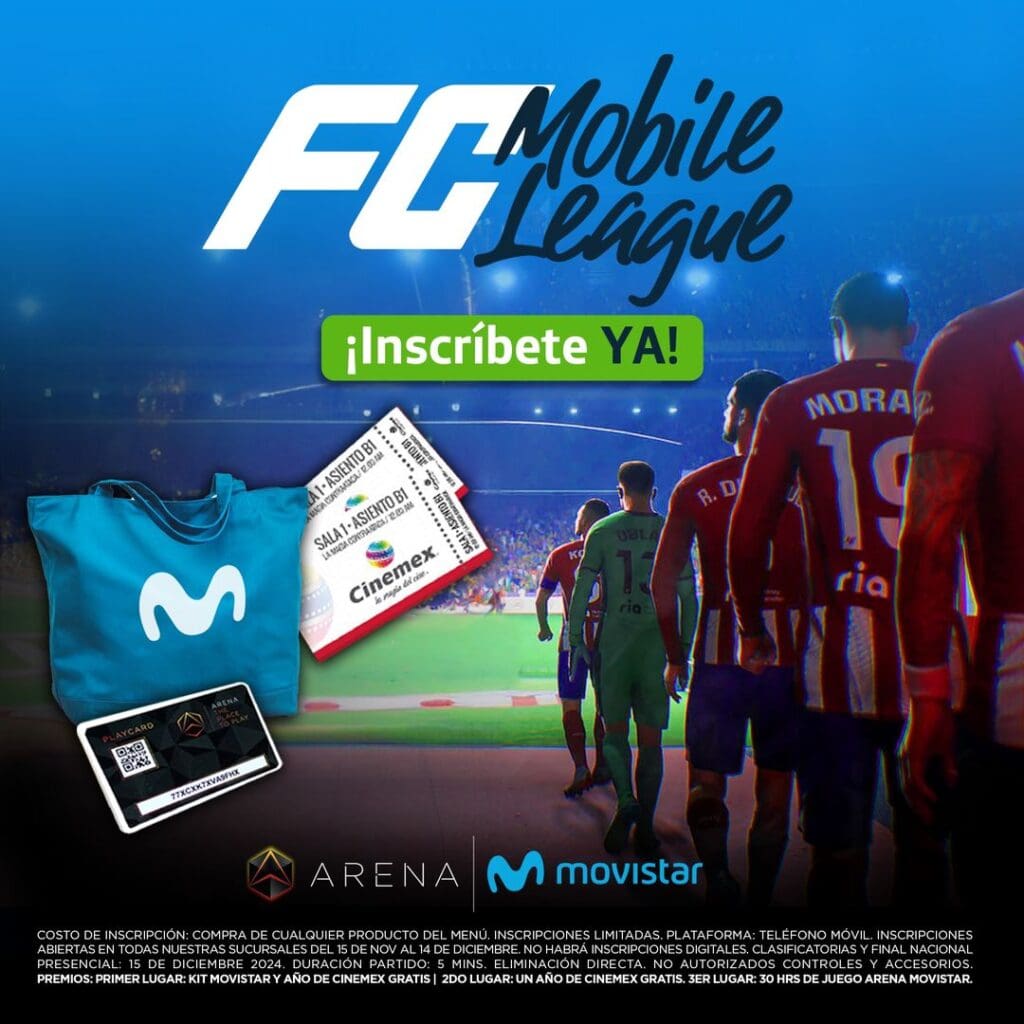 Torneo FC Mobile League Arena: Gana kit Movistar + 30 hrs de juego + 1 año de boletos Cinemex y ...